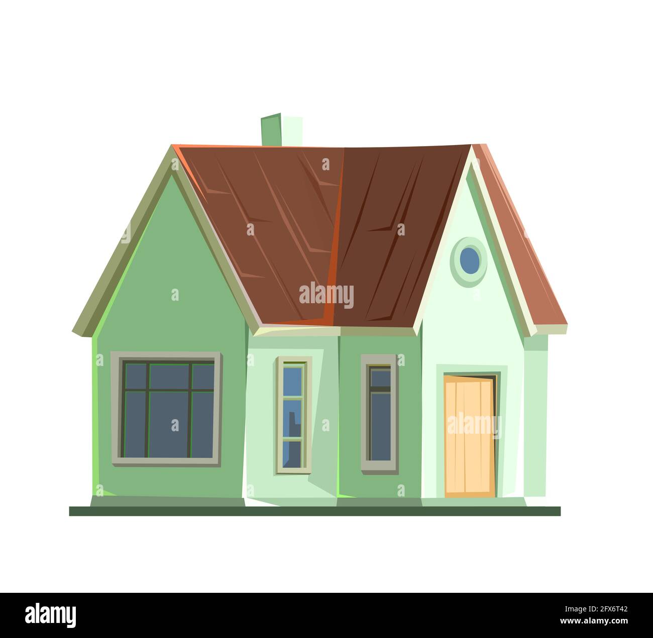 Rural house in a cheerful cartoon flat style. Isolated on white ...