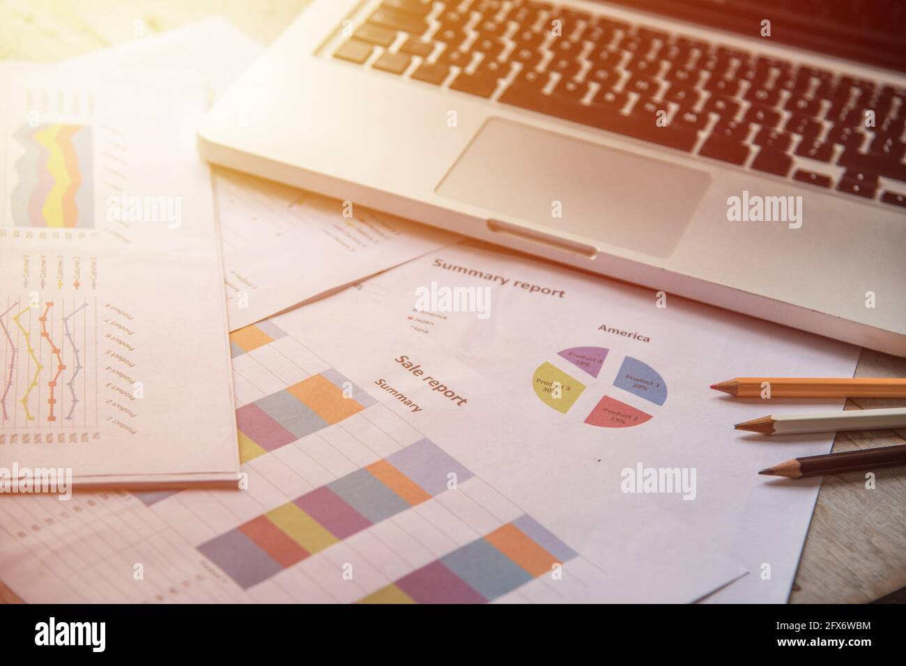 Office desk a stack of paper reports work forms with computer. Modern ...