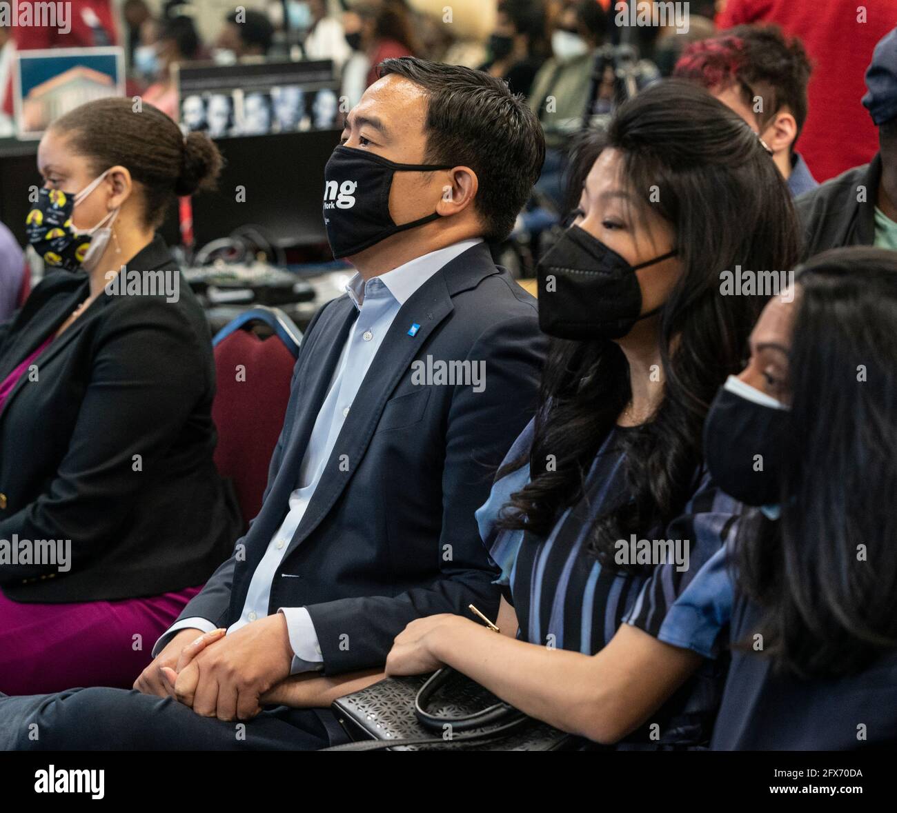 New York, NY - May 25, 2021: Andrew Yang and his wife Evelyn attend ...