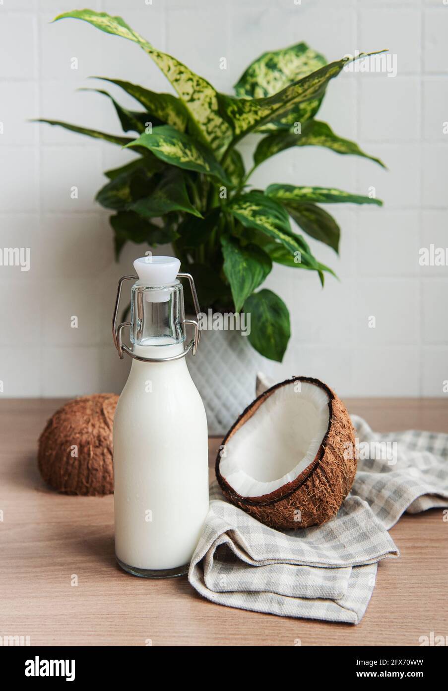Fresh coconut milk, vegan non dairy healthy drink Stock Photo - Alamy
