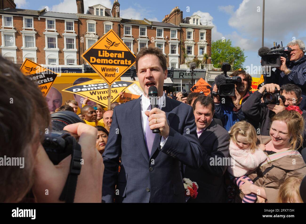 Nick Clegg, leader of the Liberal Democrats, campaigning in the 2010 ...