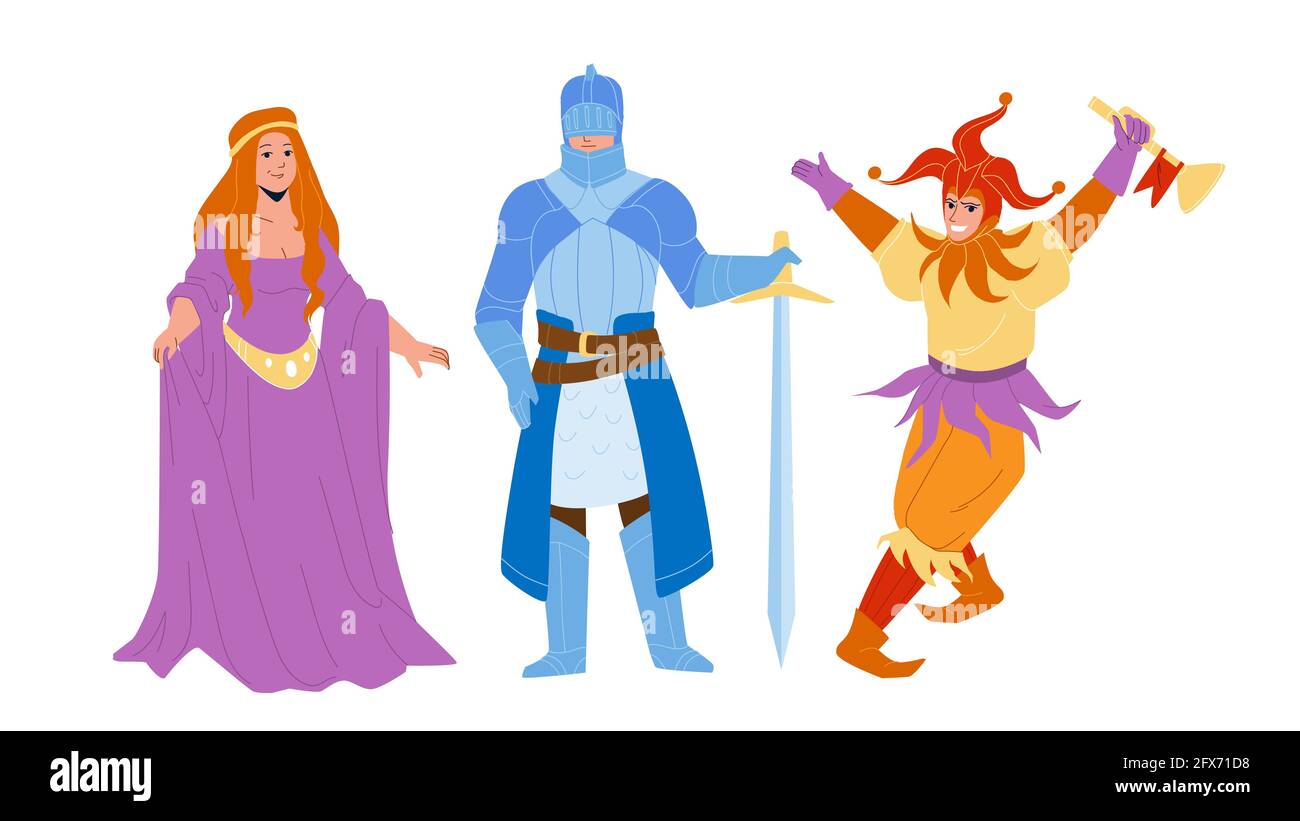 Medieval People Lady, Knight And Jester Vector Stock Vector Image & Art ...
