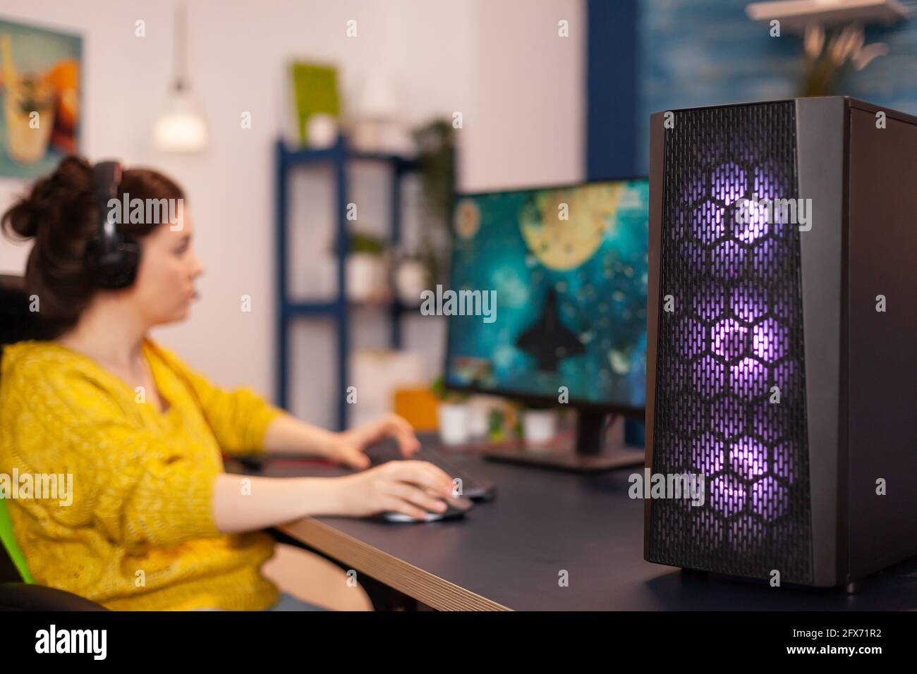 Powerful gaming unit with colorful RGB lights prepared for gaming ...