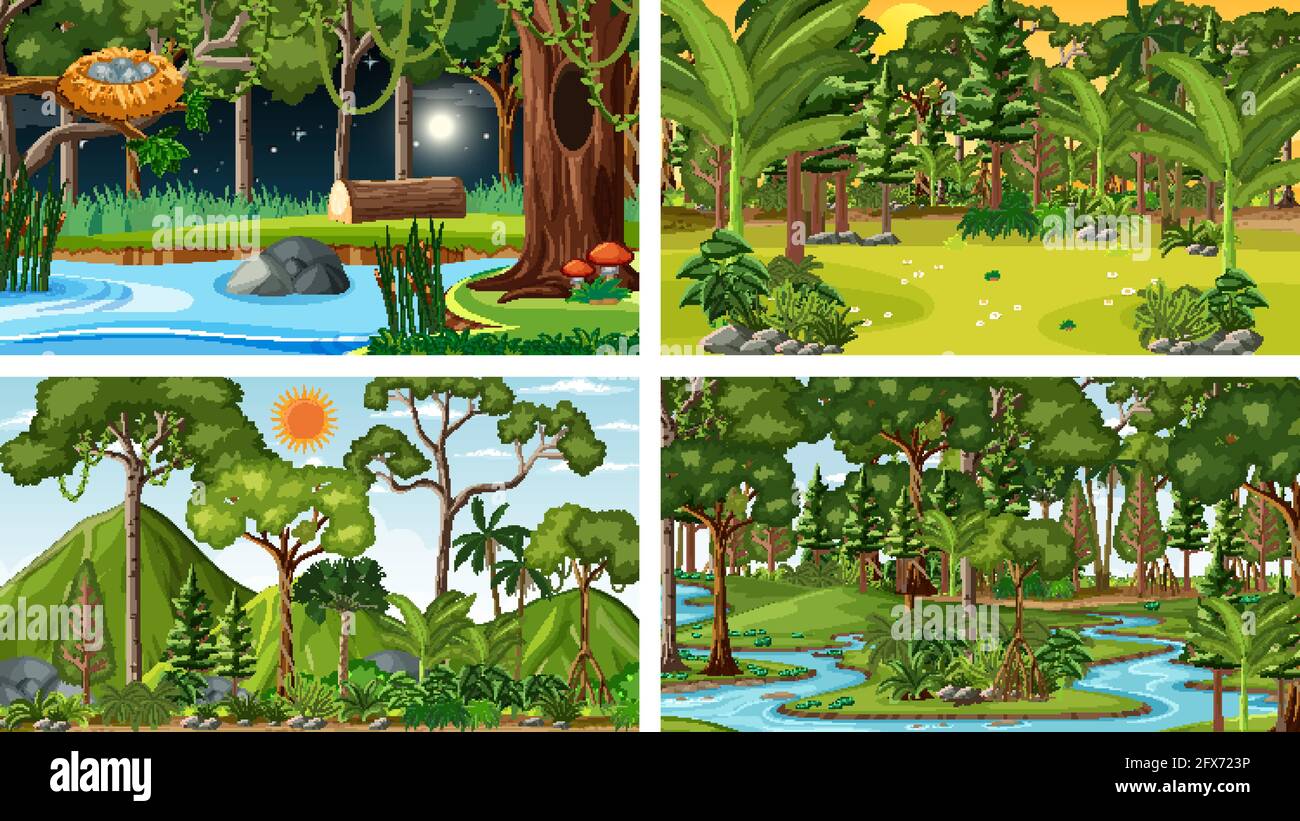 Four different nature horizontal scenes illustration Stock Vector Image ...