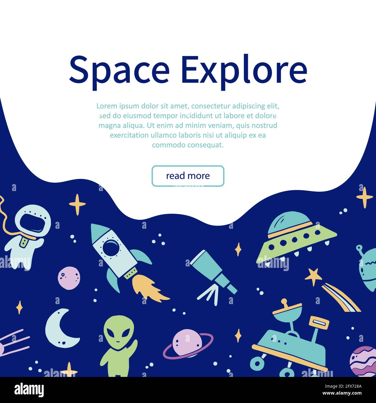 Cute cartoon Space banner template. Hand drawn kids style vector ...