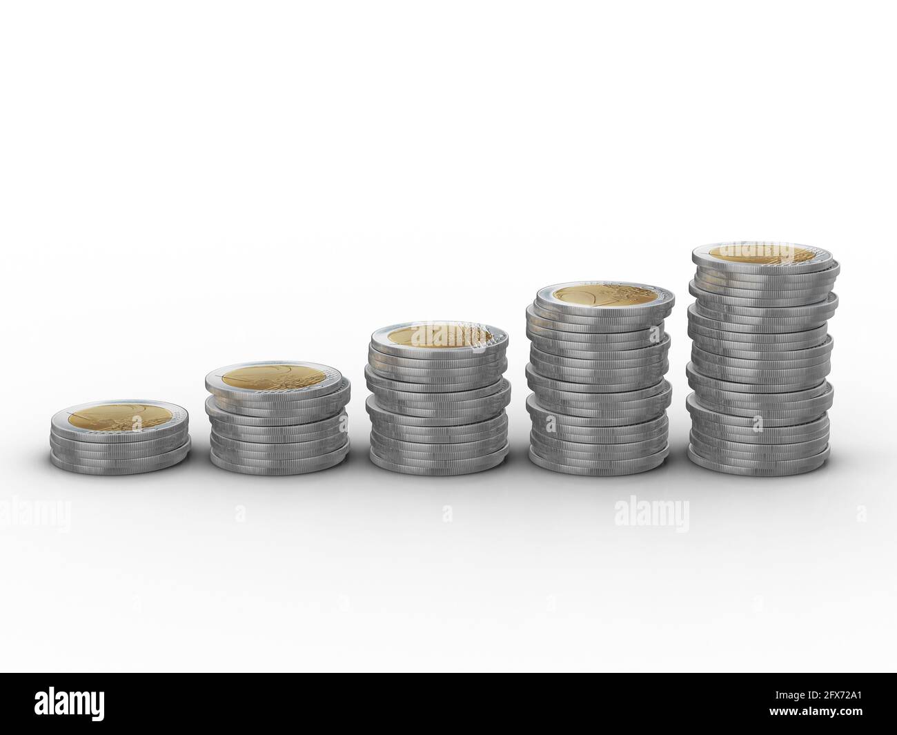 Two euro coins stack on a white background. 3d illustration Stock Photo ...
