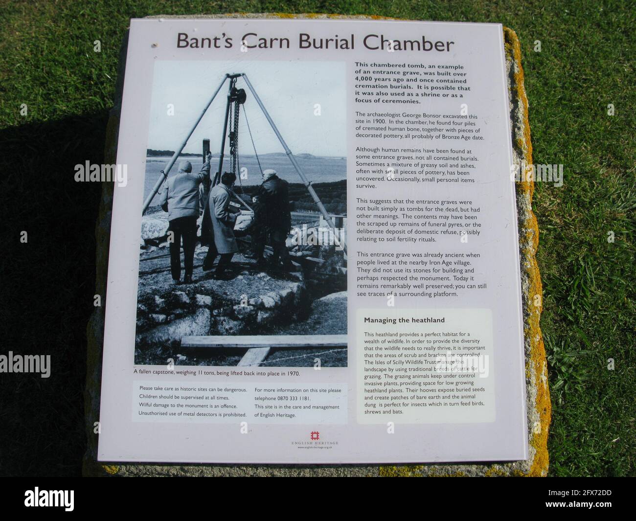 Bants carn burial chamber information board. Isles of Scilly. Cornwall ...