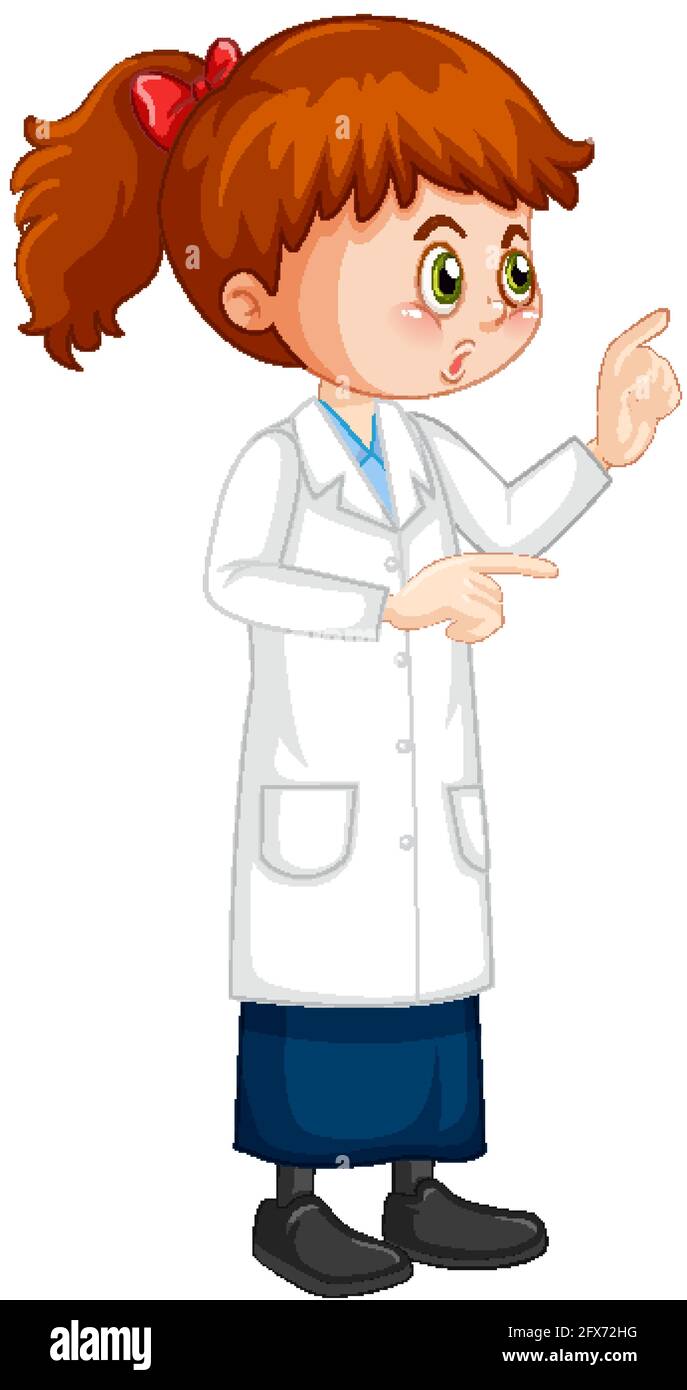 Cute girl cartoon character wearing science lab coat illustration Stock ...