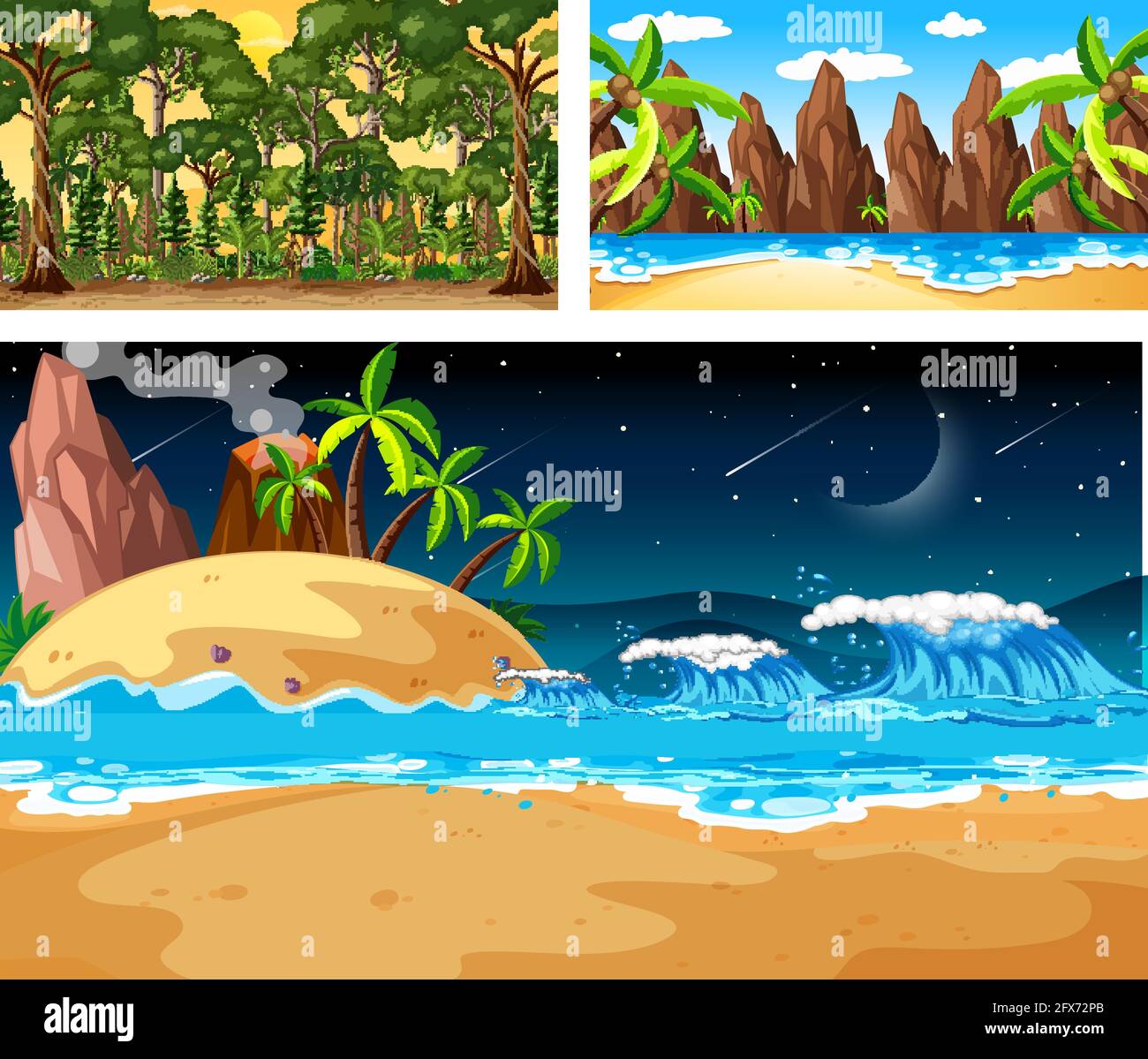 Three different nature landscape scenes illustration Stock Vector Image ...