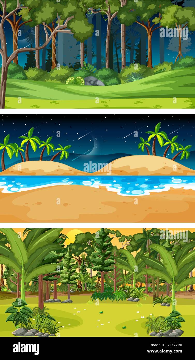Set of different nature horizontal scenes illustration Stock Vector ...