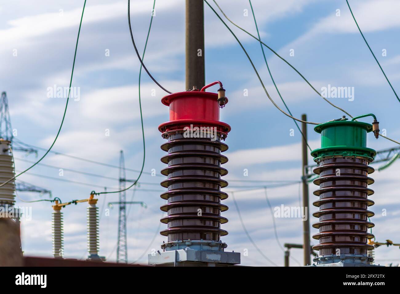Detail of high voltage circuit breaker in a power substation.high ...