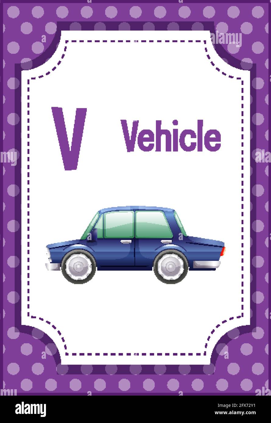 Alphabet flashcard with letter V for Vehicle illustration Stock Vector ...