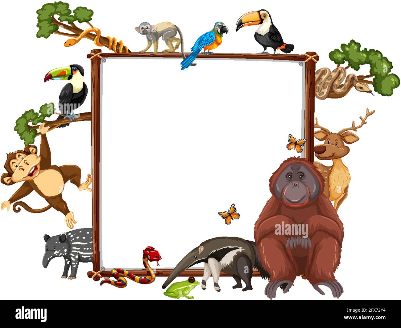 Empty banner with wild animals on white background illustration Stock ...