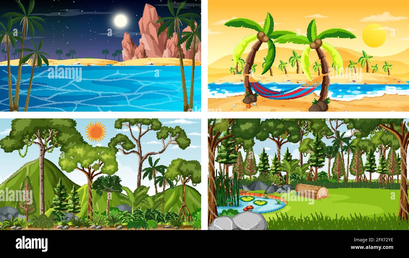 Four different nature horizontal scenes illustration Stock Vector Image ...