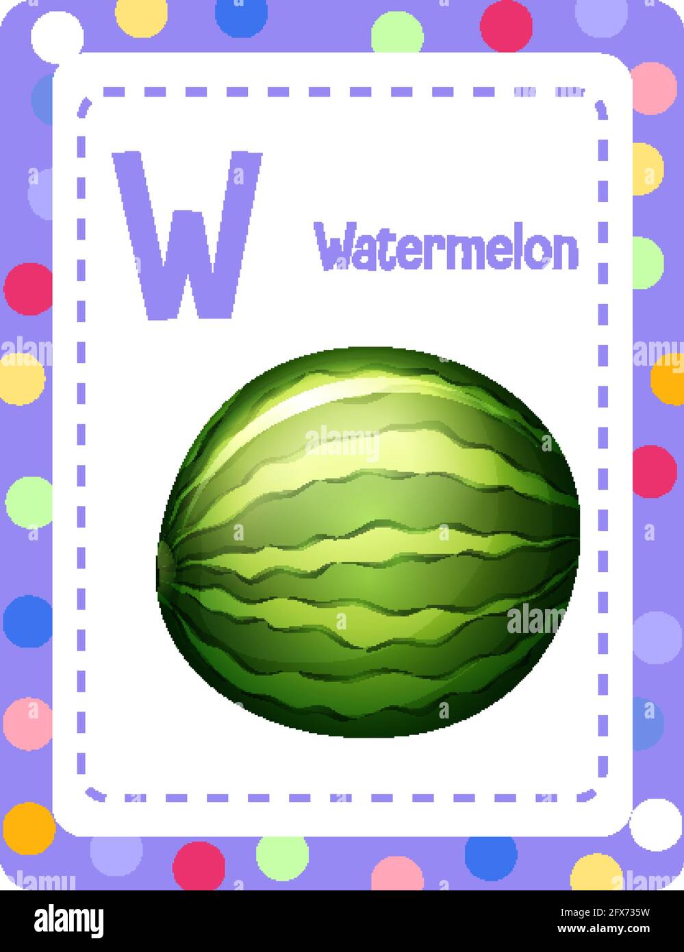 Alphabet flashcard with letter W for Watermelon illustration Stock ...