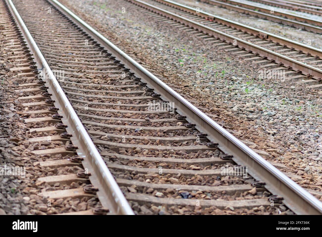 Railroad tracks urban shoot. Leading line view.iron rusty train railway ...