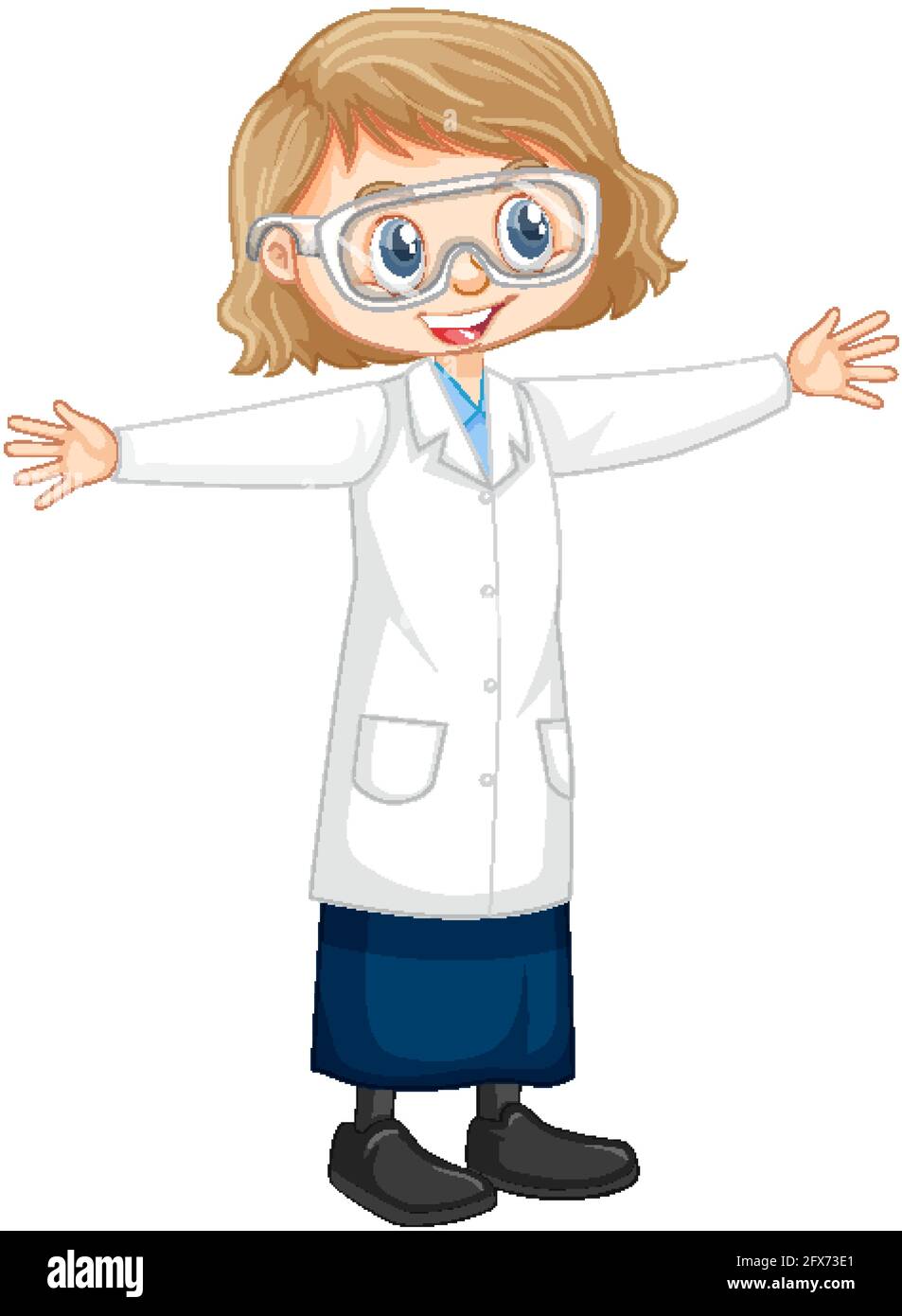 Cute girl cartoon character wearing science lab coat illustration Stock ...