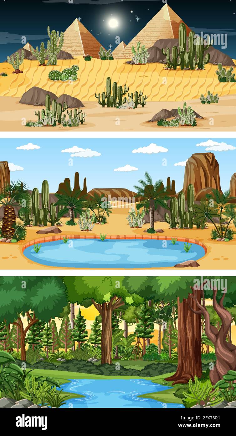 Three different nature horizontal scenes illustration Stock Vector ...