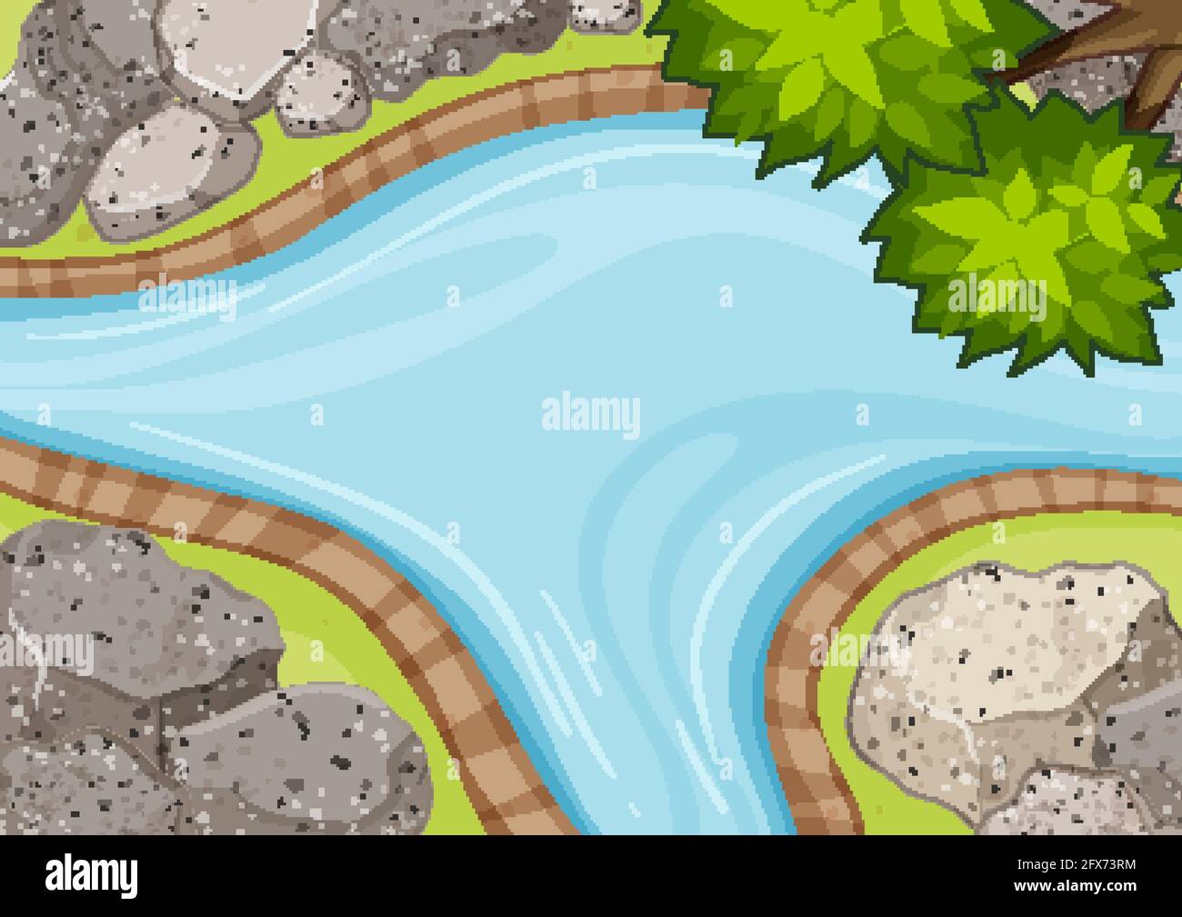 Aerial view of river close up with park element illustration Stock ...