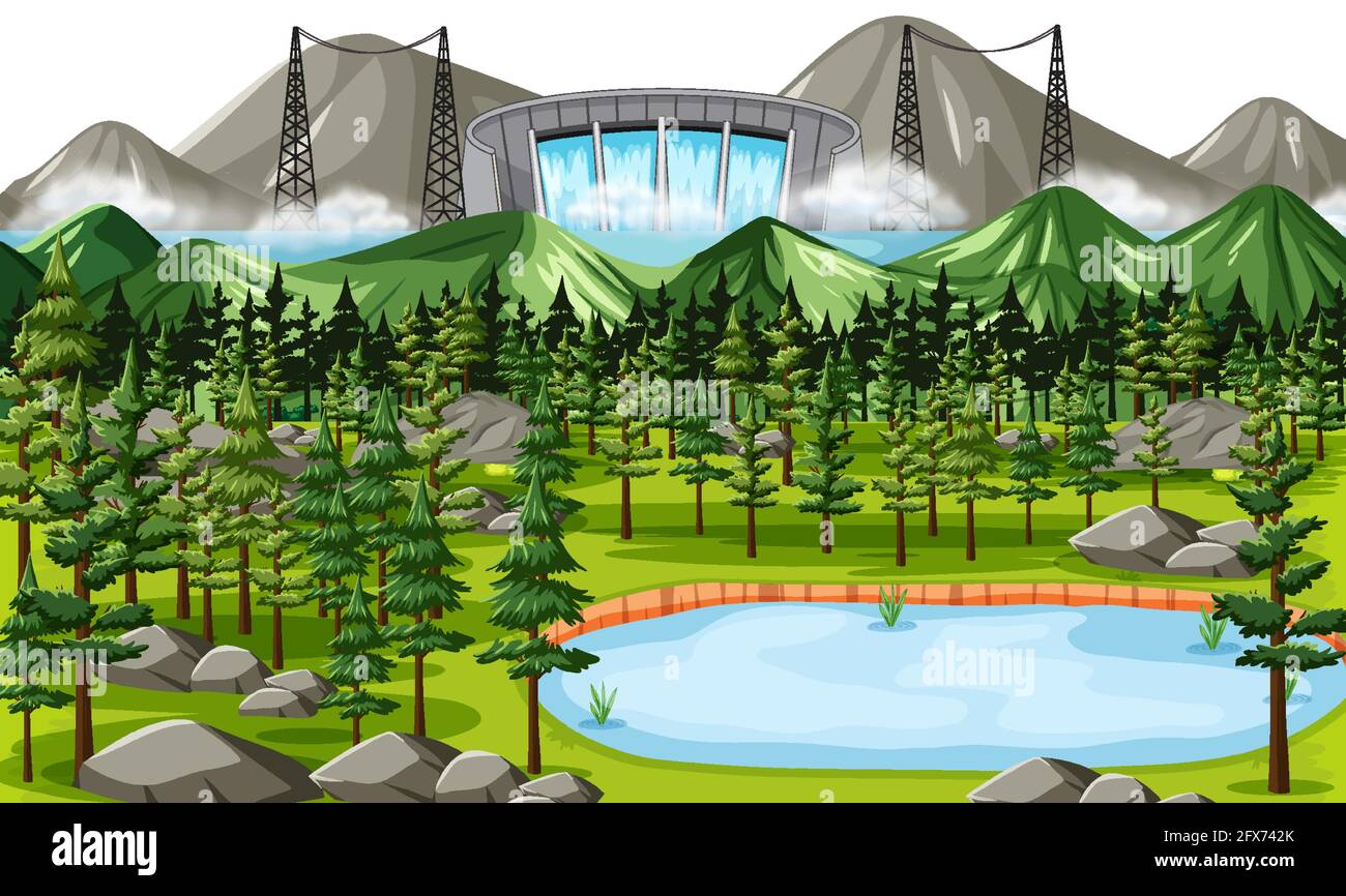 Scene with water dam background illustration Stock Vector Image & Art ...
