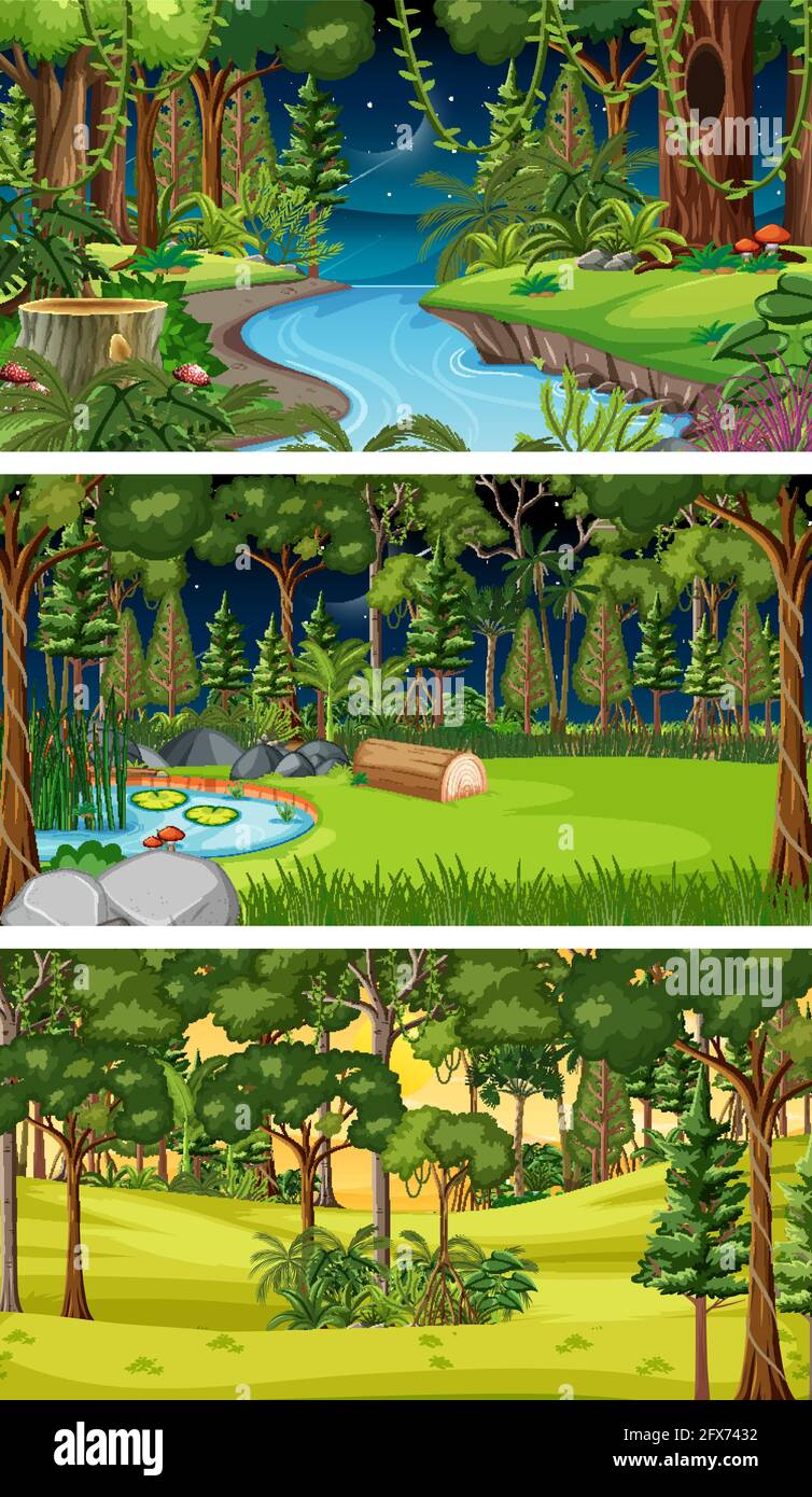 Three different nature horizontal scenes illustration Stock Vector ...