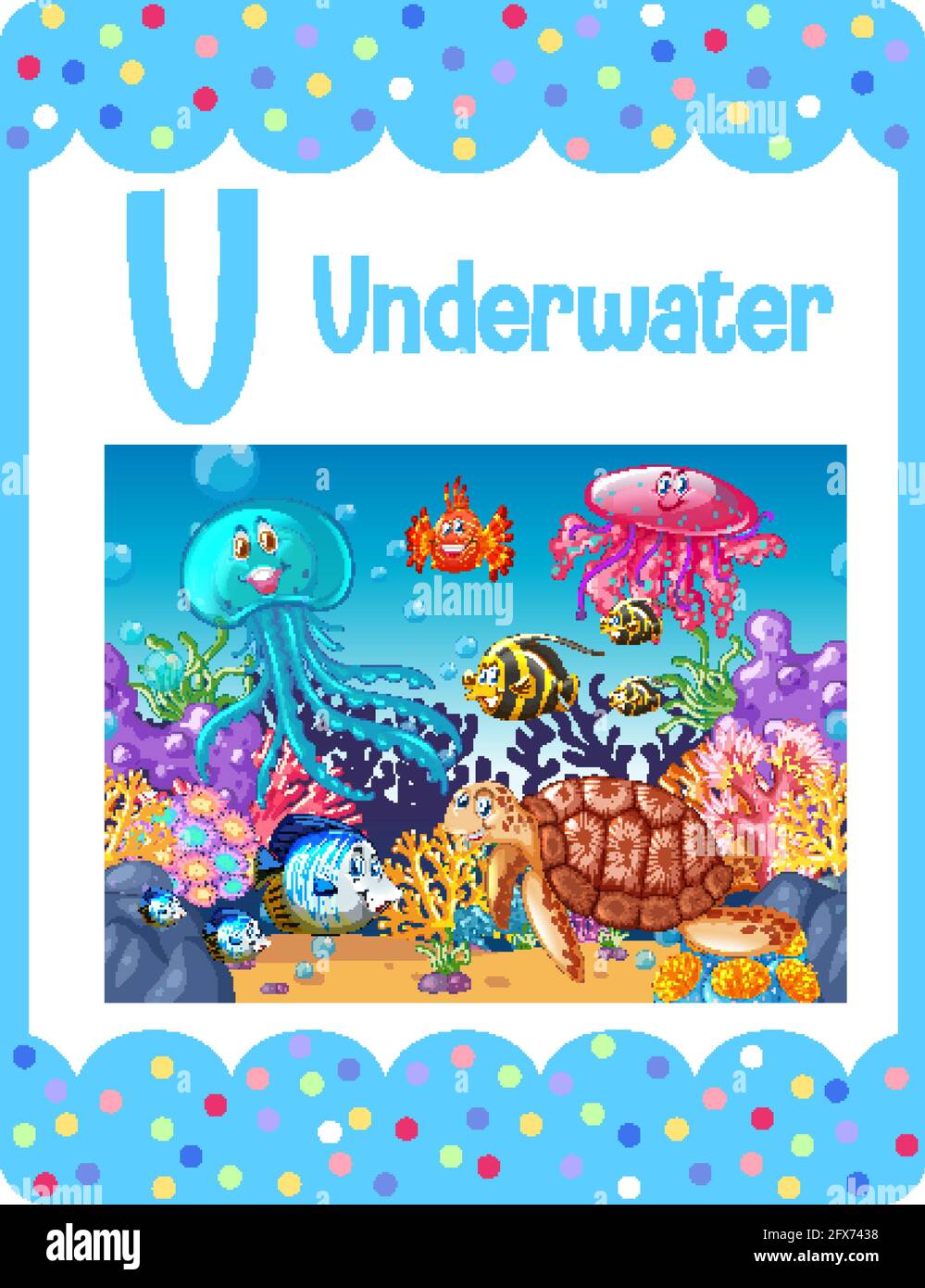 Alphabet flashcard with letter U for Underwater illustration Stock ...