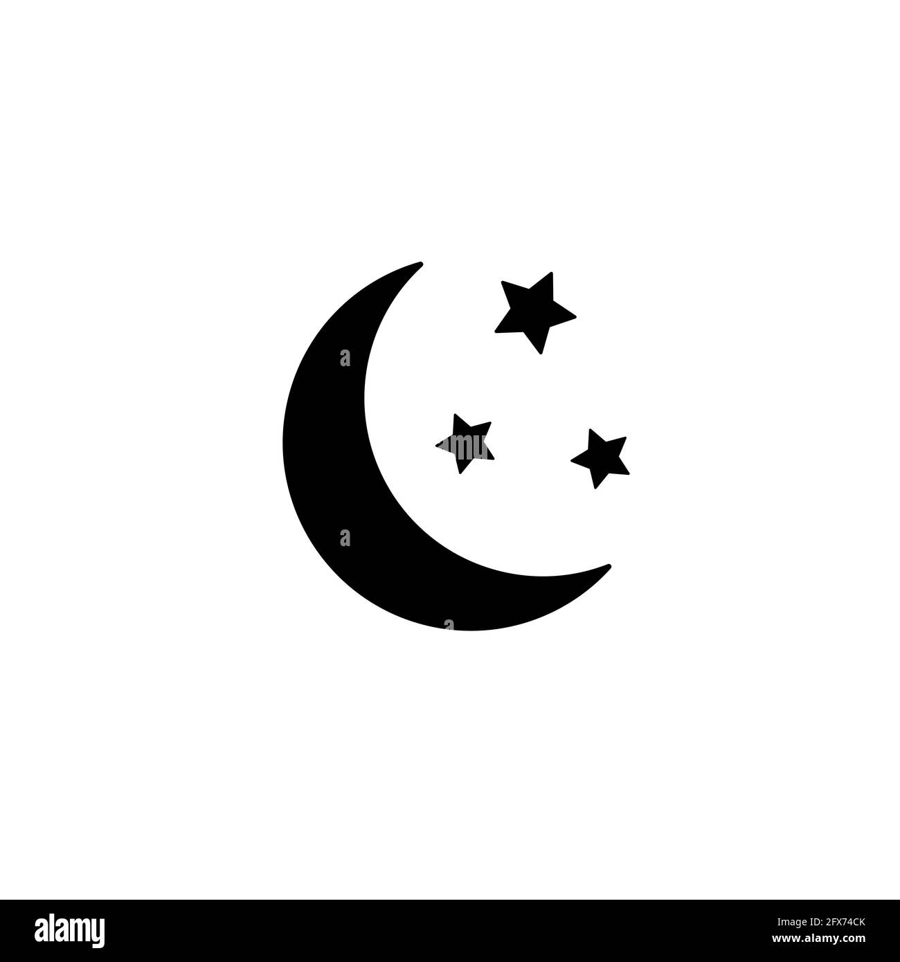 Moon with Stars icon on white background. Bedtime symbol. Night icon ...