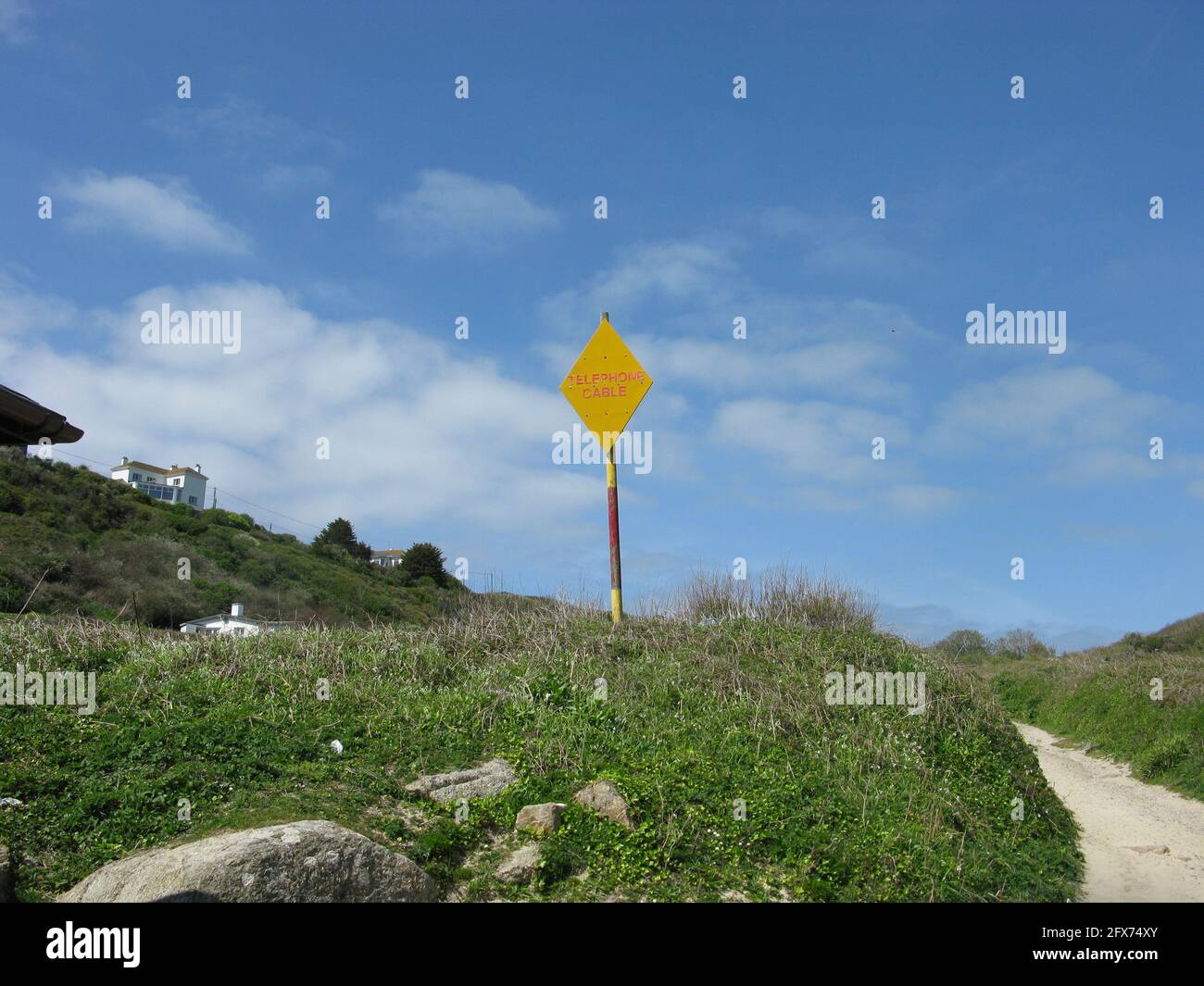 telegraph cable sign. Porthcurno. South west coast path. south Cornwall ...