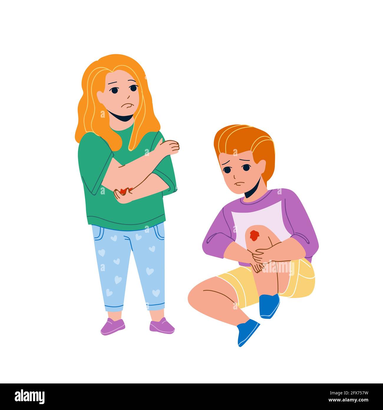 Boy And Girl Kids Hurt After Fall On Ground Vector Stock Vector Image ...