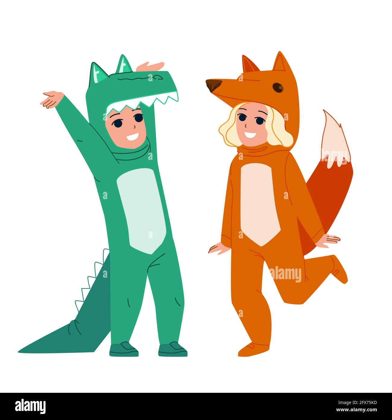 Kids Dressed Animal For Celebrate Halloween Vector Stock Vector Image ...