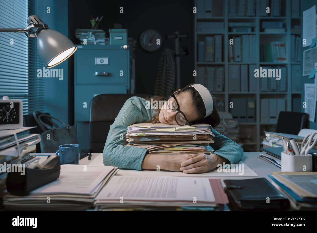 Overwhelmed woman pile work hi-res stock photography and images - Alamy