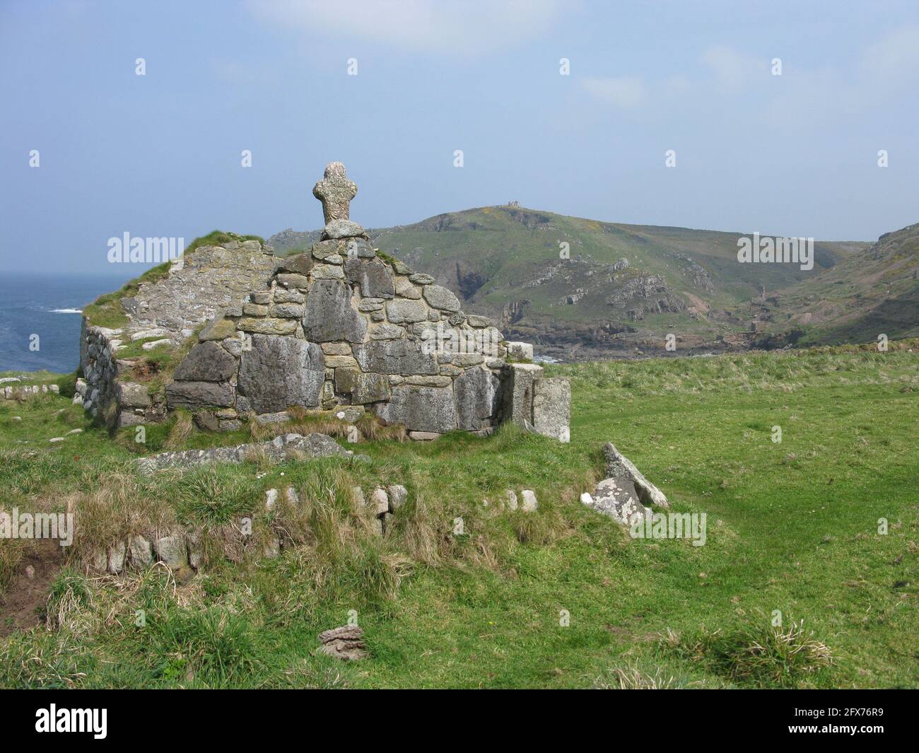 Medieval St Helen's Chapel Ruins. Cape Cornwall. South west coast path ...