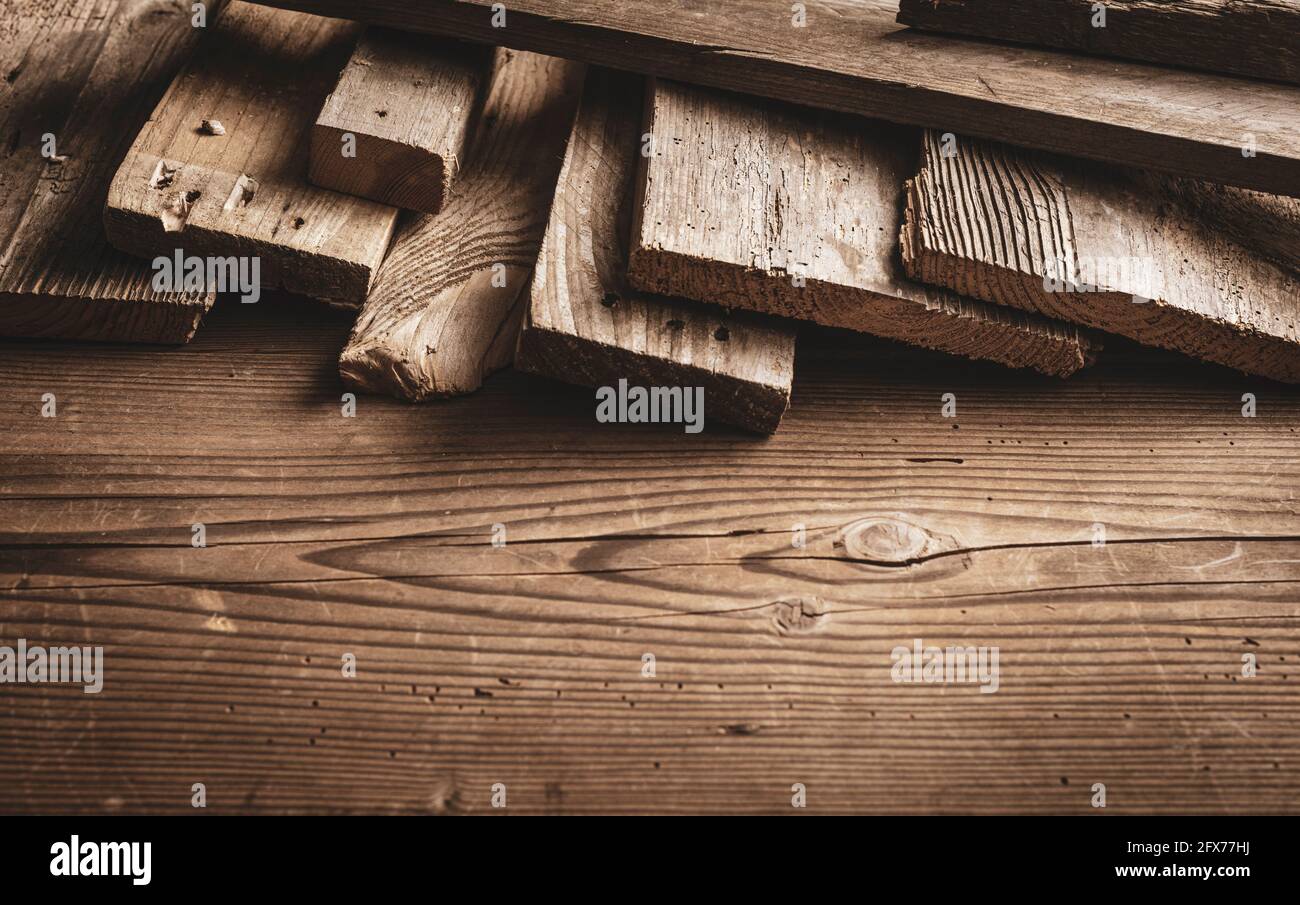 Rustic vintage wooden boards on a table, carpentry concept Stock Photo ...