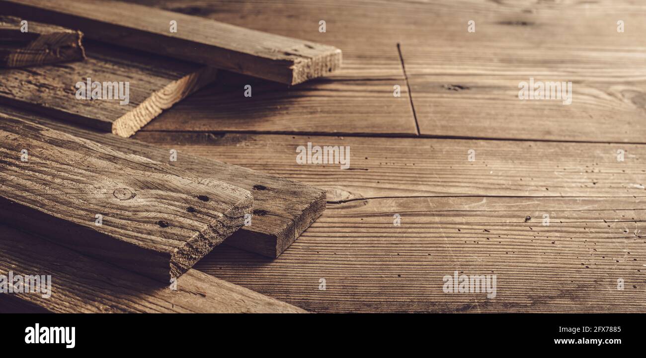 Rustic vintage wooden boards on a table, carpentry concept Stock Photo ...
