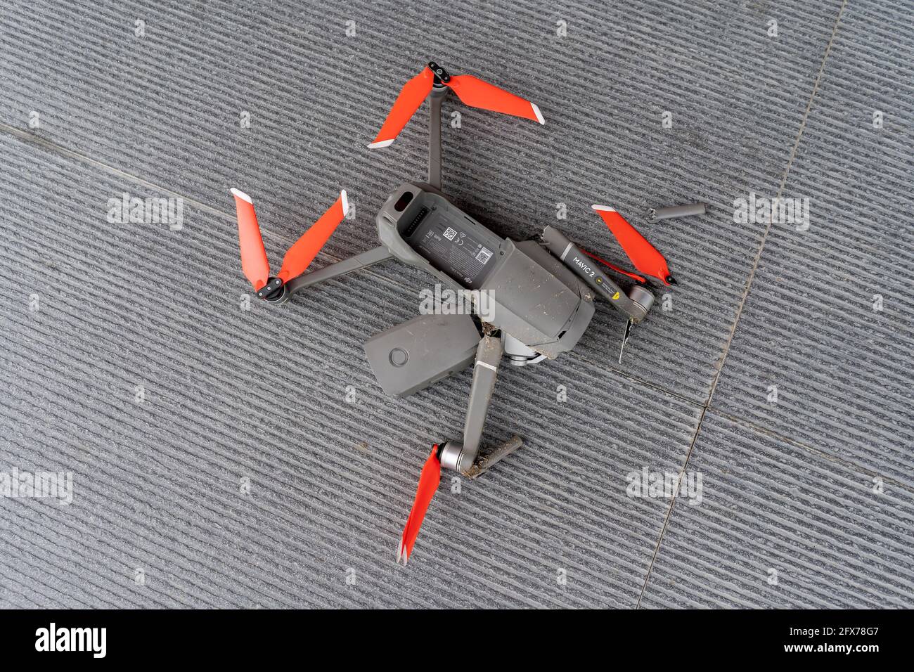 MOSCOW, RUSSIA - MAY, 2017:smashed dji mavic 2 pro after falling from a ...