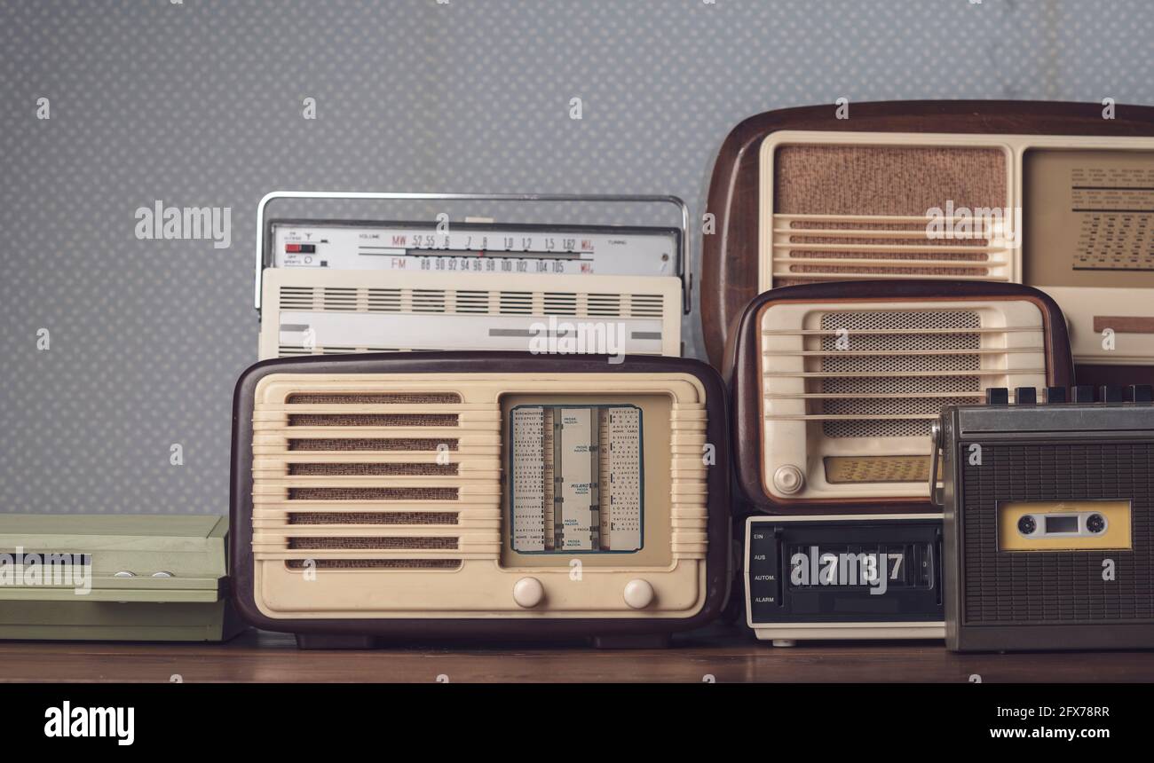 Collection of vintage radios: collectibles and entertainment concept ...