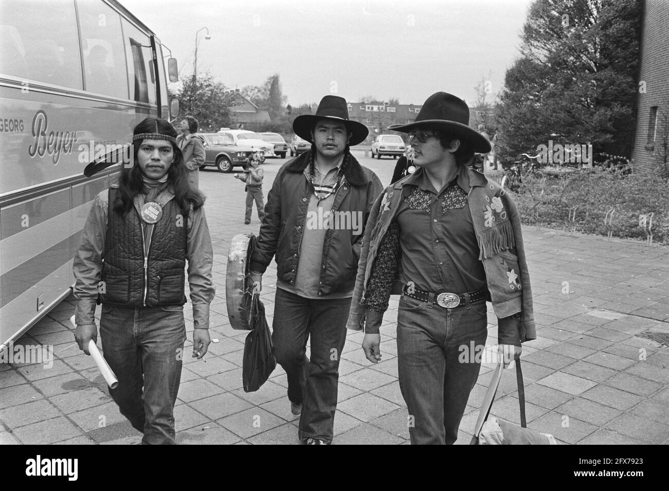 Indians on their way to their bus, November 9, 1981, buses, Indians ...