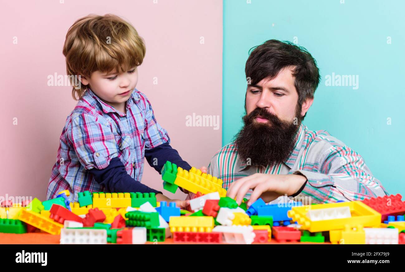 Father leader showing boy how grow into successful man. Dad and kid ...