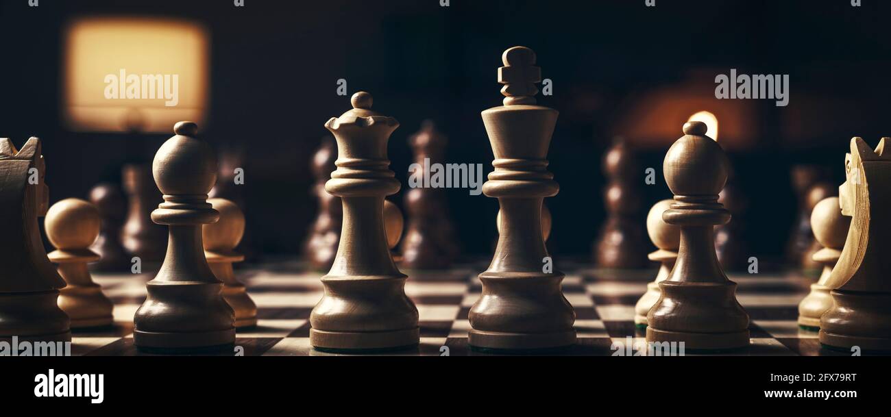Chess pieces arranged on the chessboard, strategy games concept Stock ...