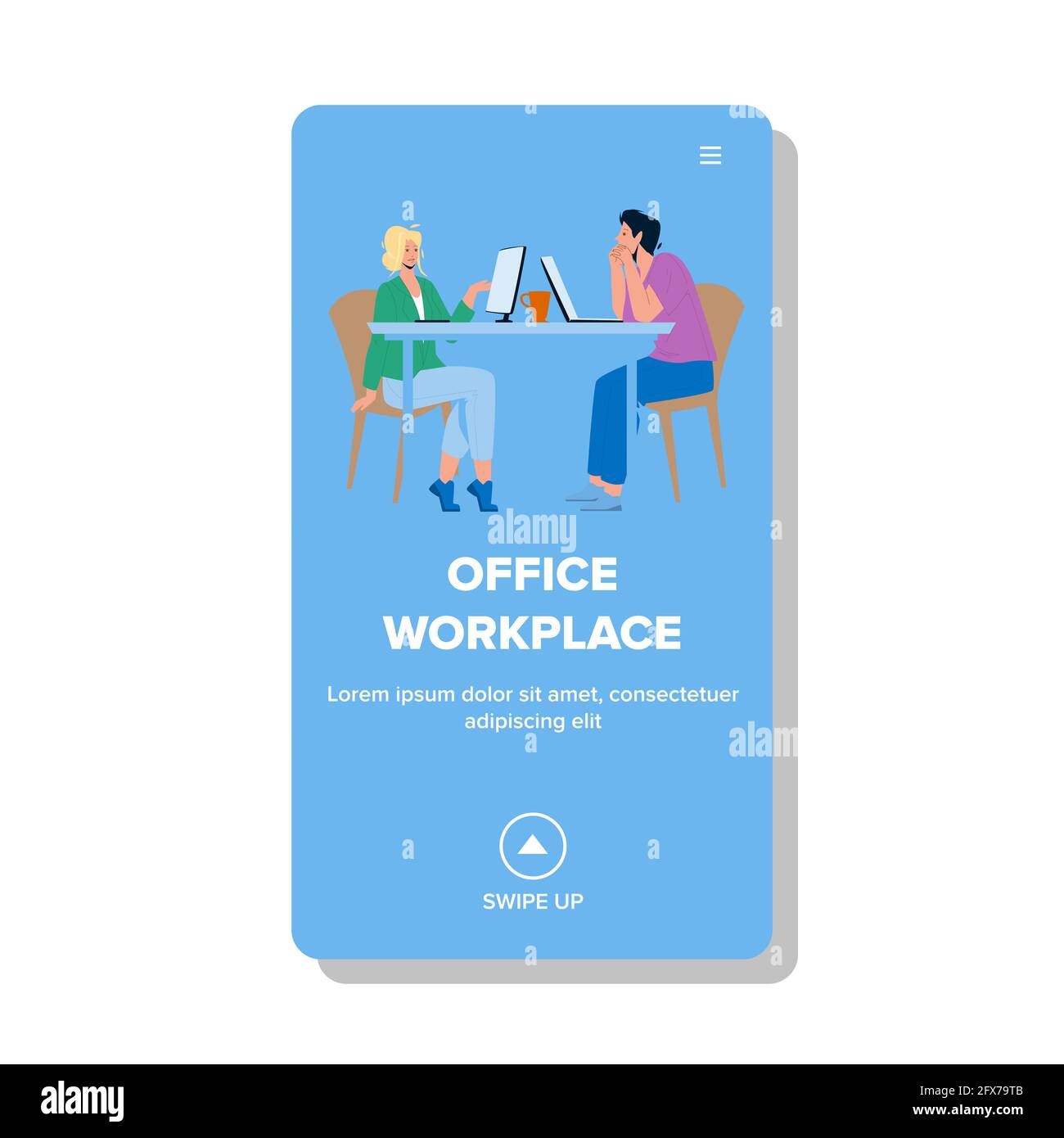At Office Workplace Work Company Employees Vector Stock Vector Image ...