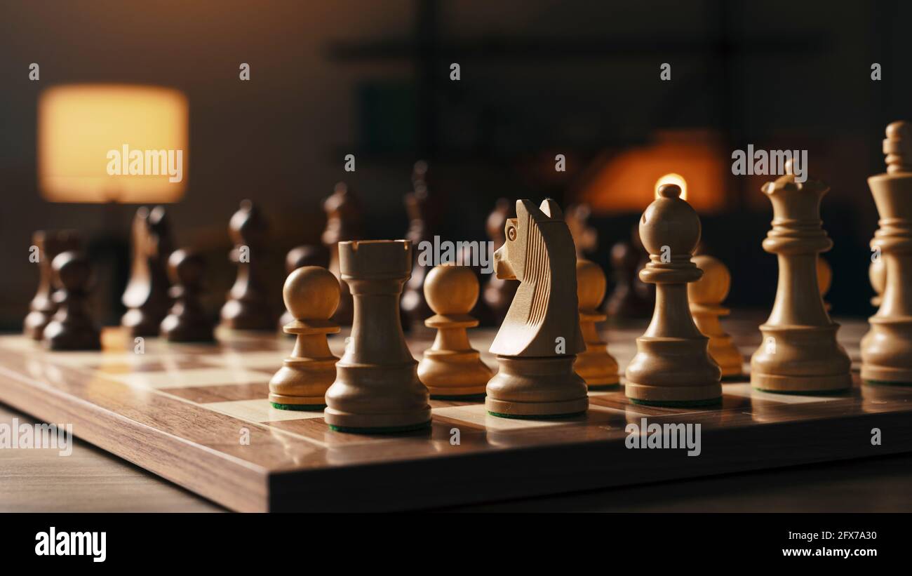 Chess pieces arranged on the chessboard, strategy games concept Stock ...