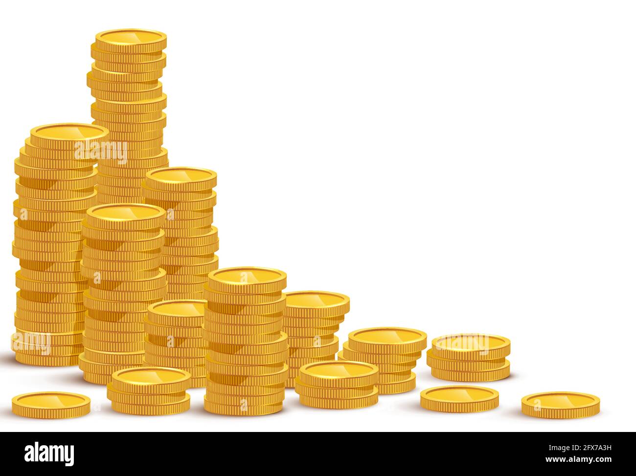 Gold coin stacks mockup vector illustration. Cash heap, wealth isolated ...