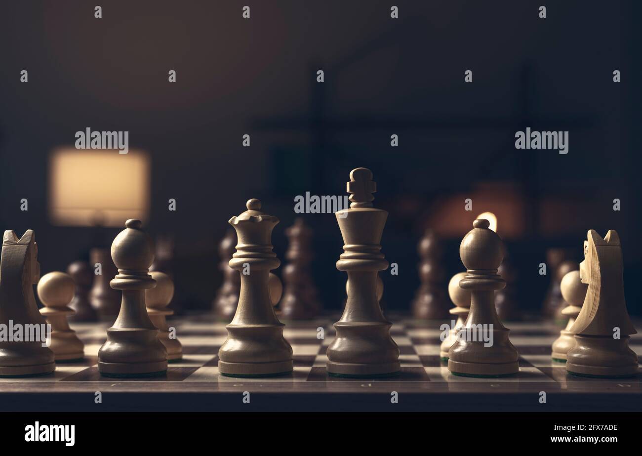 Chess pieces arranged on the chessboard, strategy games concept Stock ...
