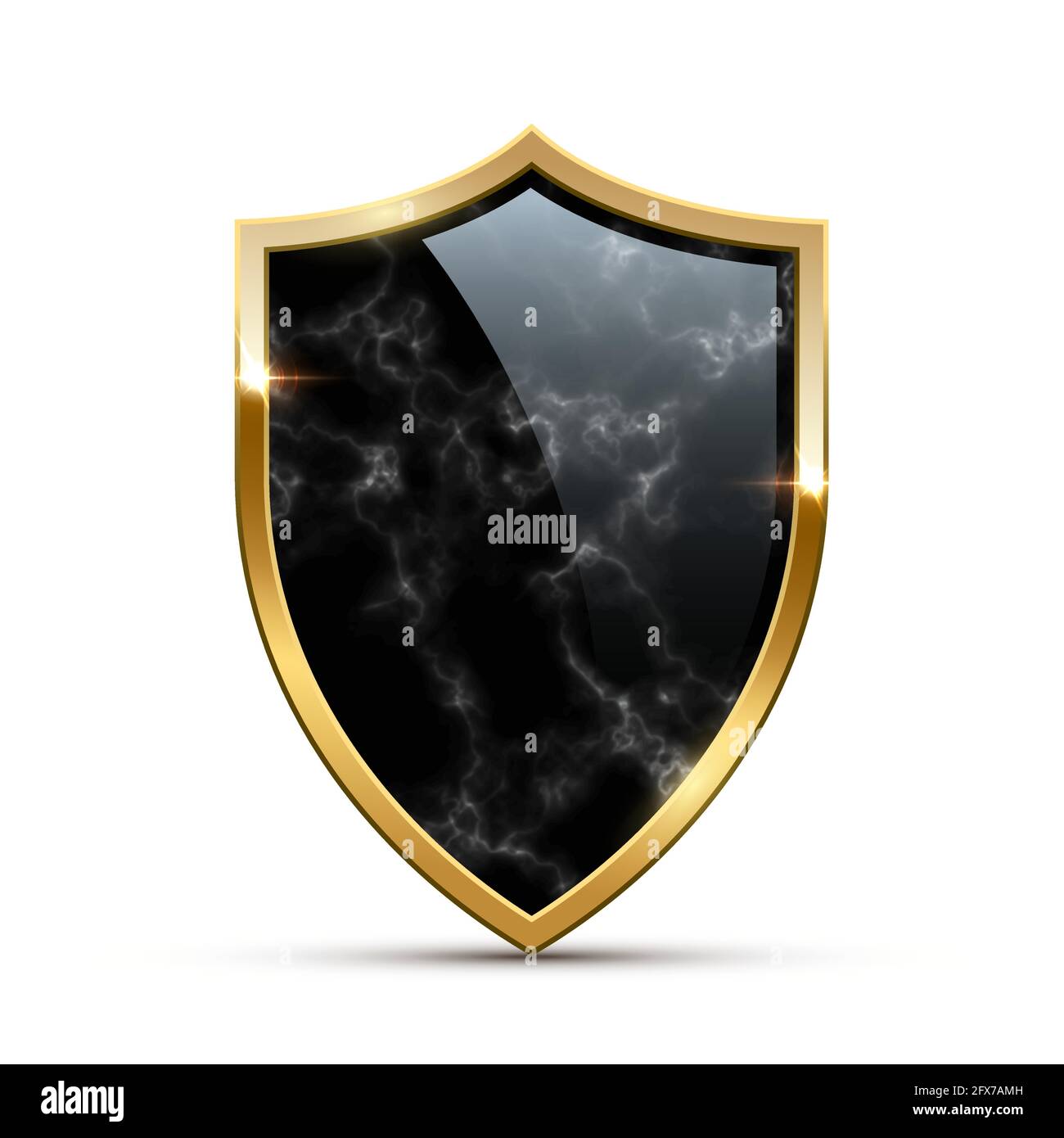 Glass black marble shield with golden frame. Gold heraldic emblem ...