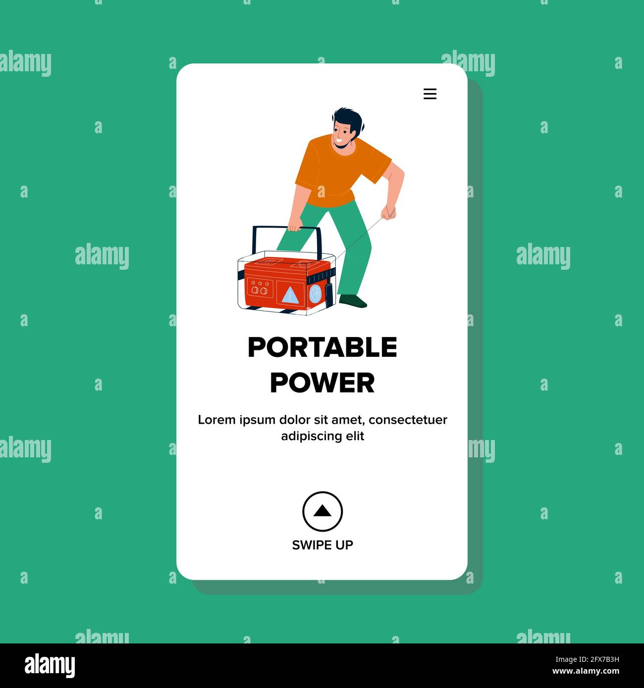 Portable Power Generator Tool Starting Man Vector Stock Vector Image ...