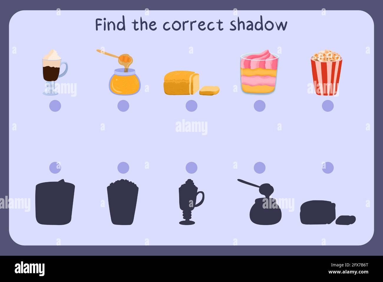 Matching children educational game with food - irish coffee, honey ...