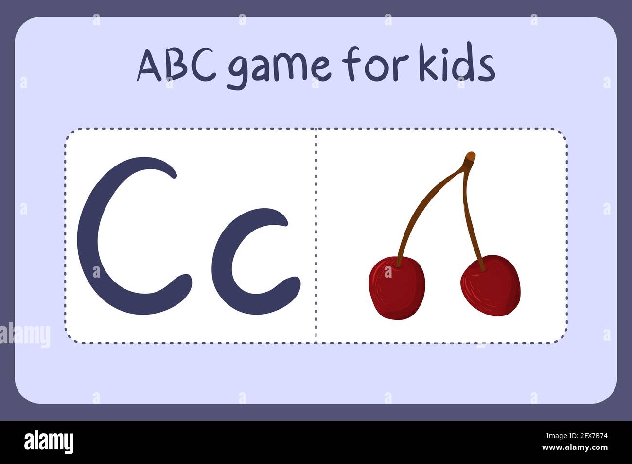 Kid alphabet mini games in cartoon style with letter C - cherry. Vector illustration for game ...