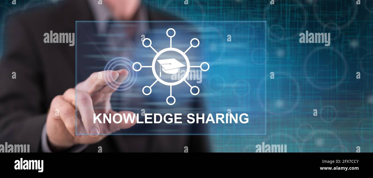 Man touching a knowledge sharing concept on a touch screen with his finger Stock Photo - Alamy