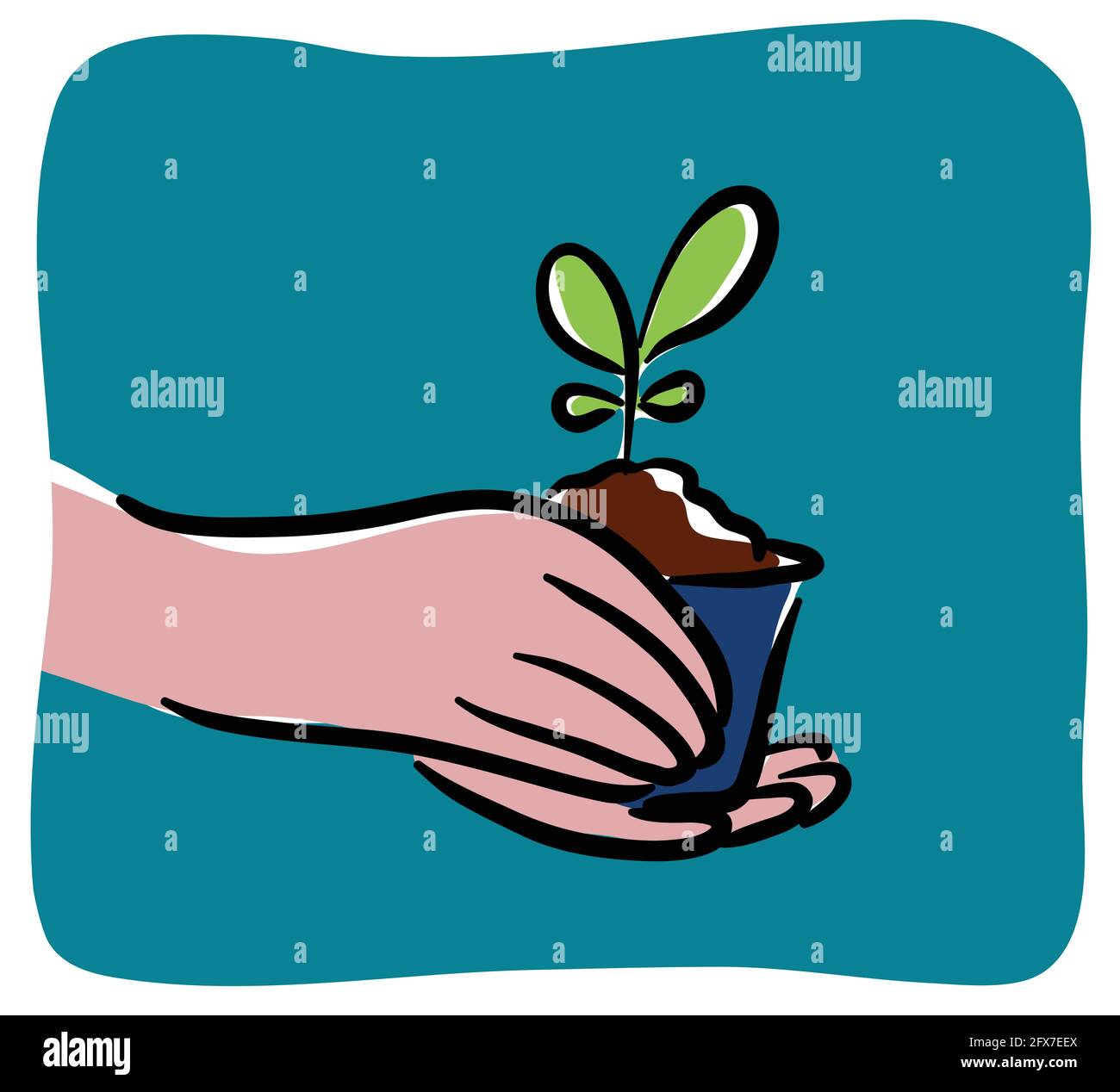 Planting tree Hands holding small plant illustration Stock Vector Image ...