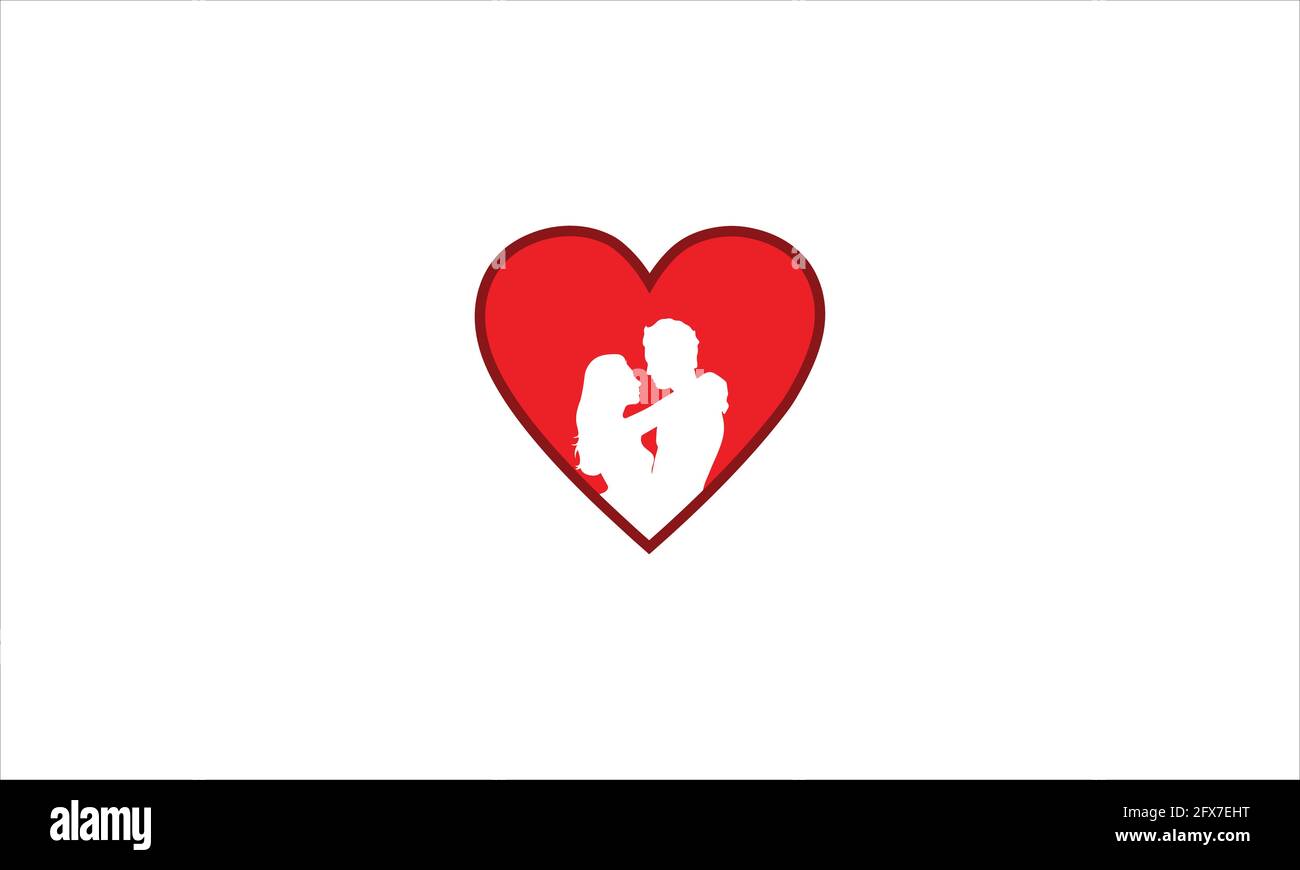 Romantic couple love in red heart shape icon logo vector design ...